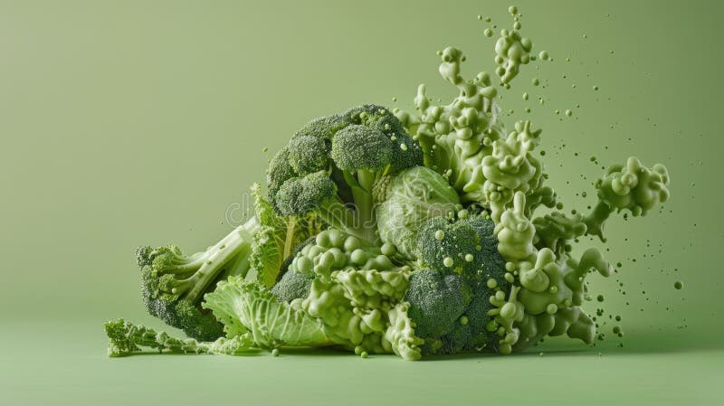 A Vibrant Explosion of Fresh Green Broccoli and Lettuce Isolated on a ...