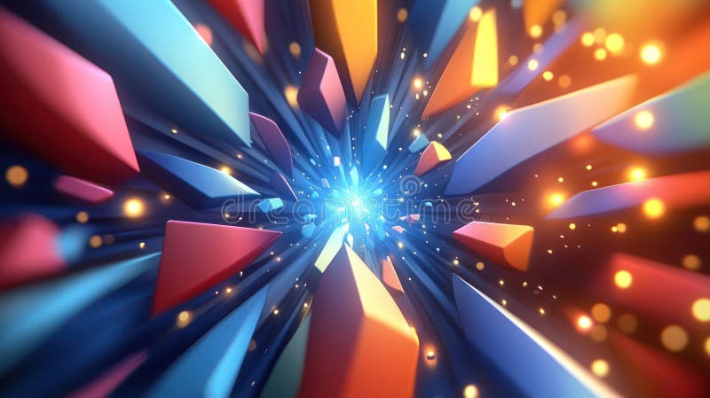 A Vibrant Explosion of Geometric Shapes Radiating Light in a Dynamic ...