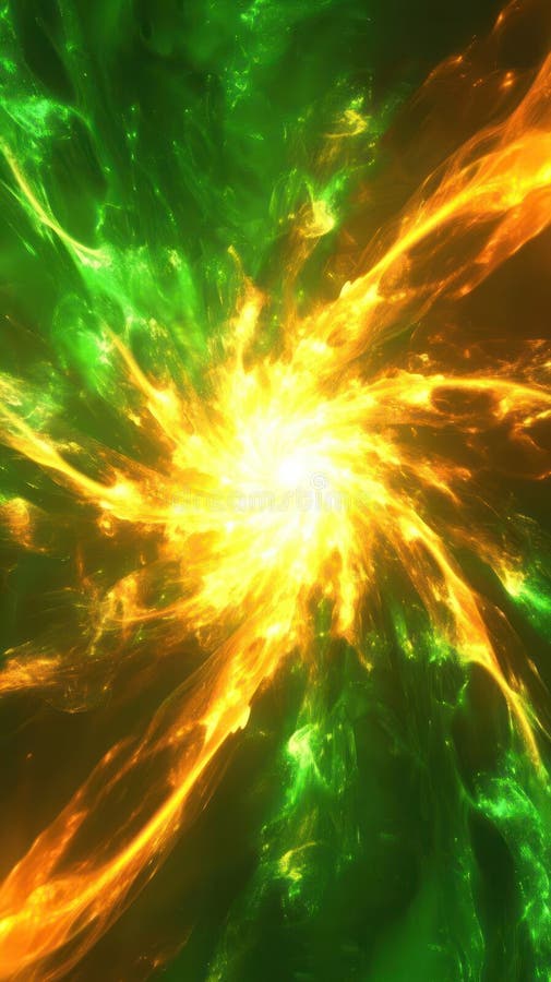 A Vibrant Explosion of Green and Orange Light, Resembling Energy or ...
