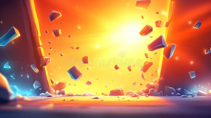 Vibrant Orange and Blue Crystal Fragments Exploding, Fantasy Background ...