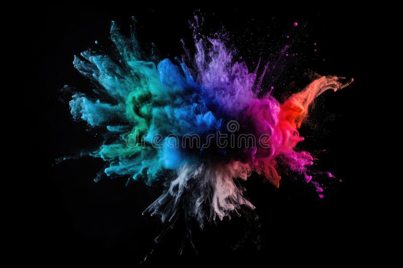 Vibrant Explosion of Multicolored Powder on Black Background Stock ...