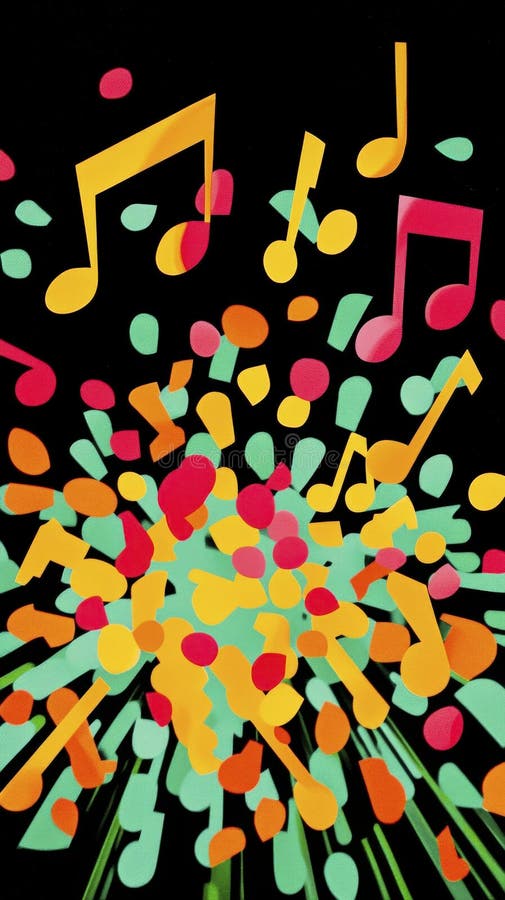 Vibrant Explosion of Musical Notes Against Dark Backdrop Stock ...