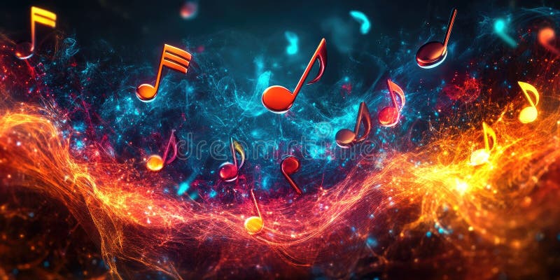 A Vibrant Explosion of Musical Notes Dances through a Swirling Nebula ...