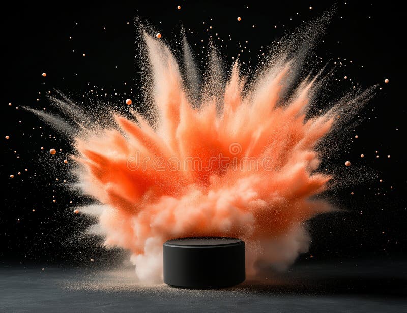 Vibrant Explosion of Orange Dust and Particles Against Dark Background ...