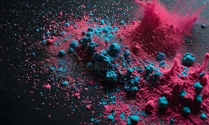 Vibrant Explosion Pink and Blue Powder Particles, Scattered and ...