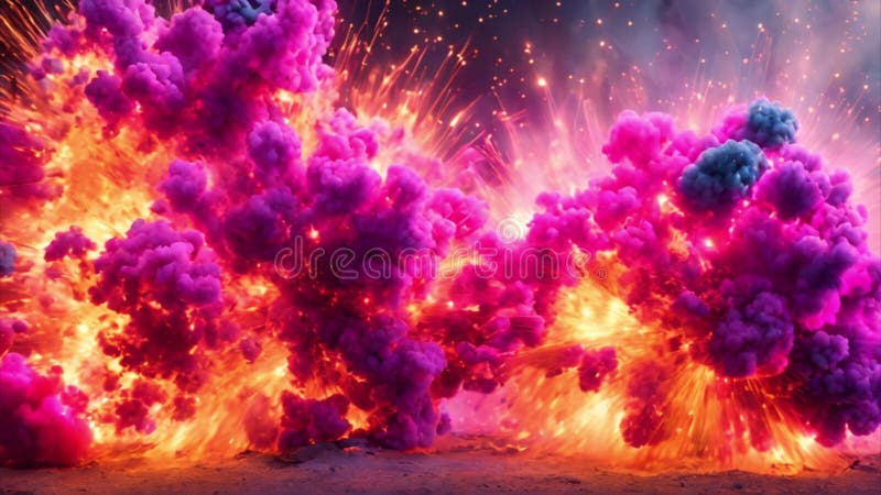 A Spectacular Explosion with Pink Smoke and Sparks Stock Footage ...