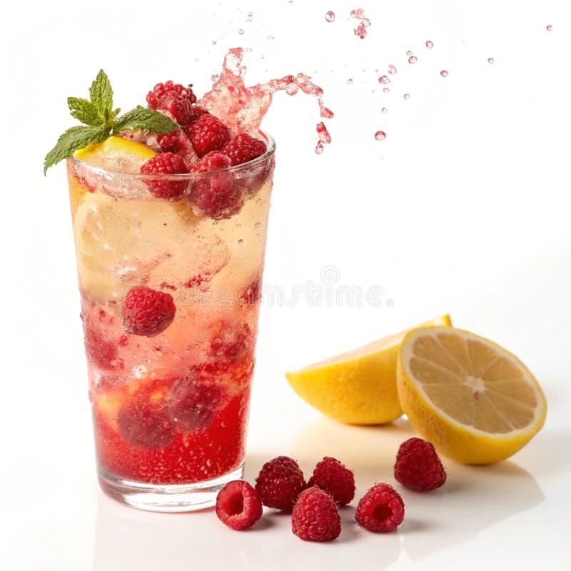 Raspberry Lemonade Explosion Isolated on White Background Stock ...