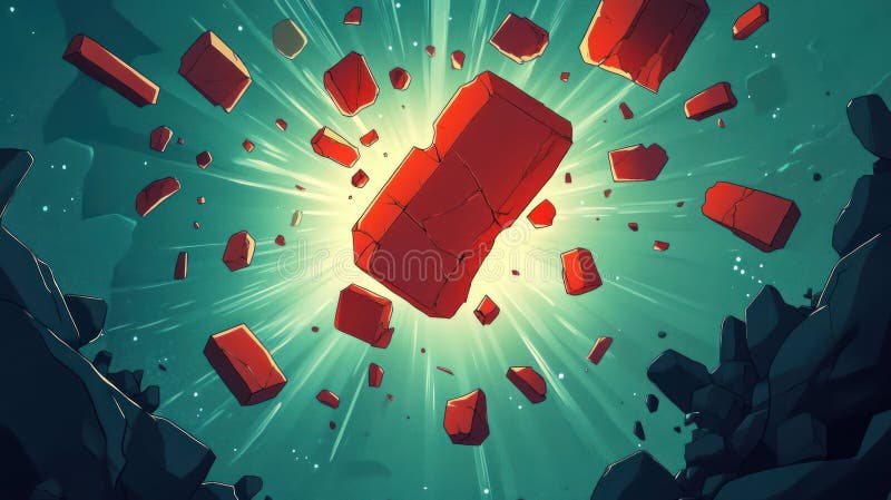 A Vibrant Explosion of Red Blocks Against a Dark, Starry Background ...