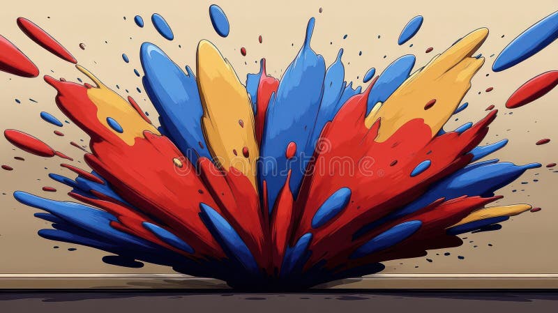 A Vibrant Explosion of Red and Blue Paint Splatters Against a Beige ...