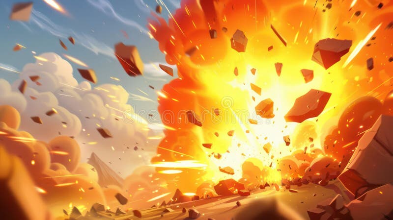 A Vibrant Explosion Scene with Debris and Energy, Conveying Action and ...
