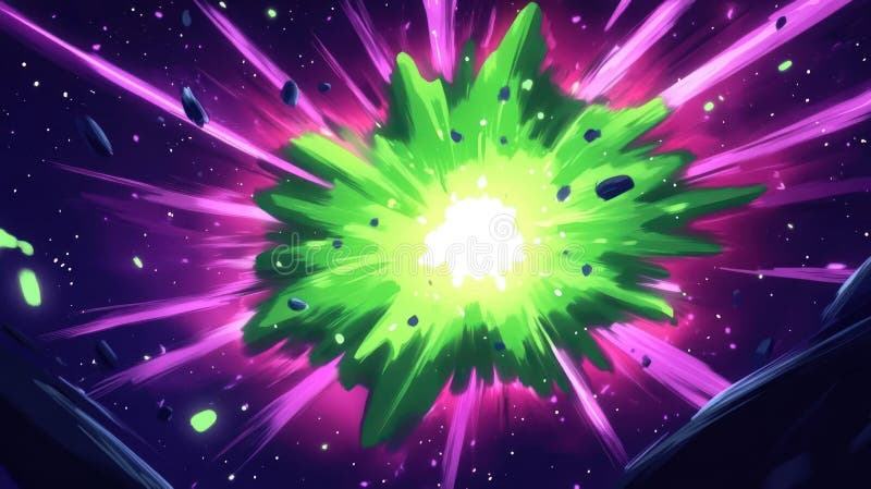 Vibrant Green and Purple Cosmic Explosion in Space Stock Illustration ...