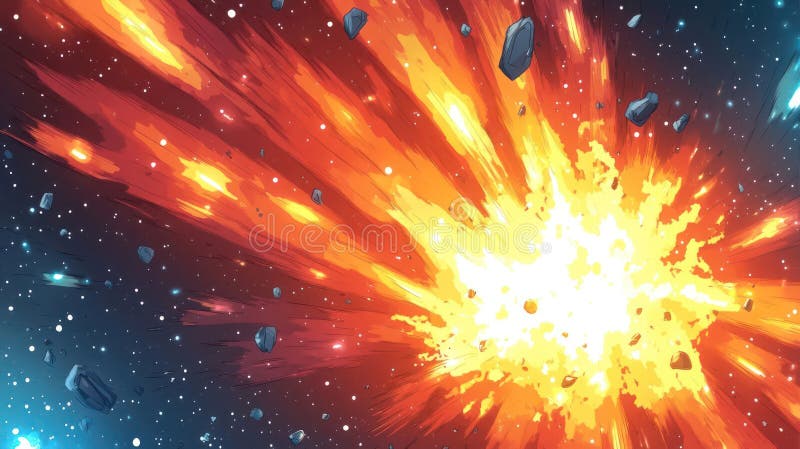 A Vibrant Explosion in Space with Fiery Colors and Debris Scattered ...