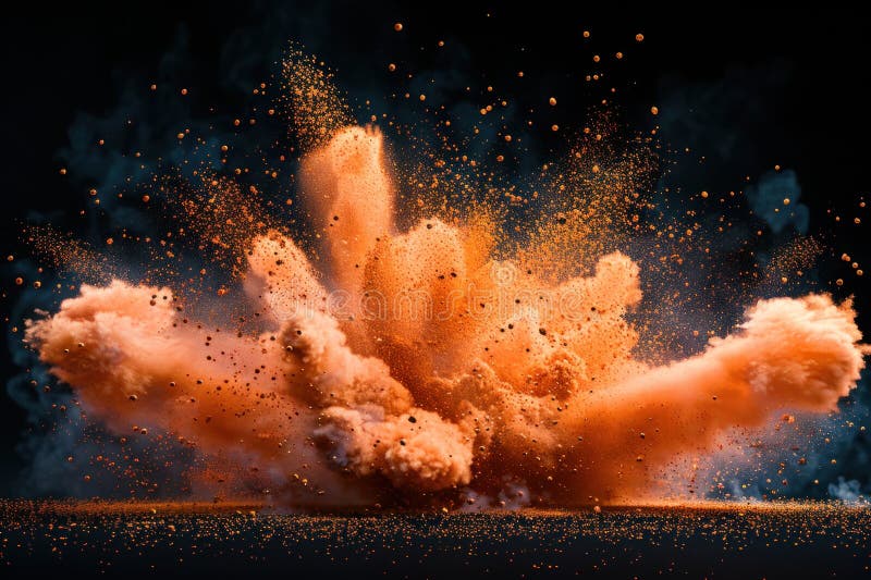 Vibrant Explosion of Vivid Orange Powder Against Dramatic Black ...