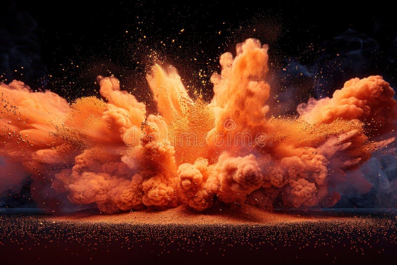 Vibrant Explosion of Vivid Orange Powder Against Dramatic Black ...