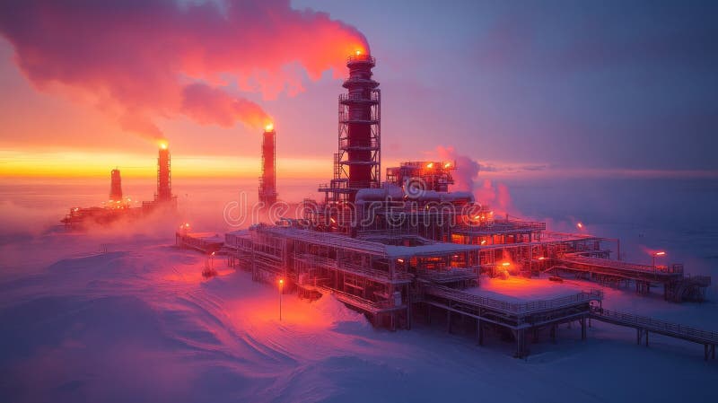 Vibrant Extraction Facility at Dusk Showcasing Operational Drilling and ...