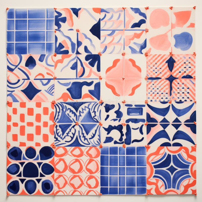 Tile Design Blue Turquoise, Red, Purple, and White Ceramic Tile Print ...