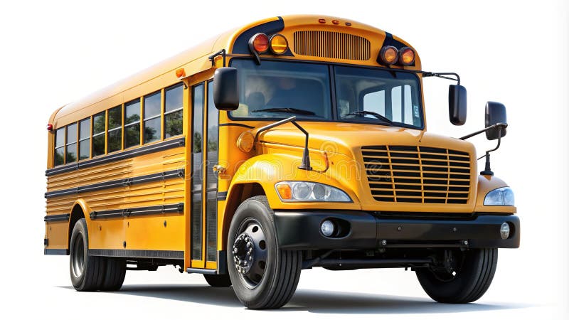 Bright Yellow School Bus Front View Isolated on Transparent Background ...
