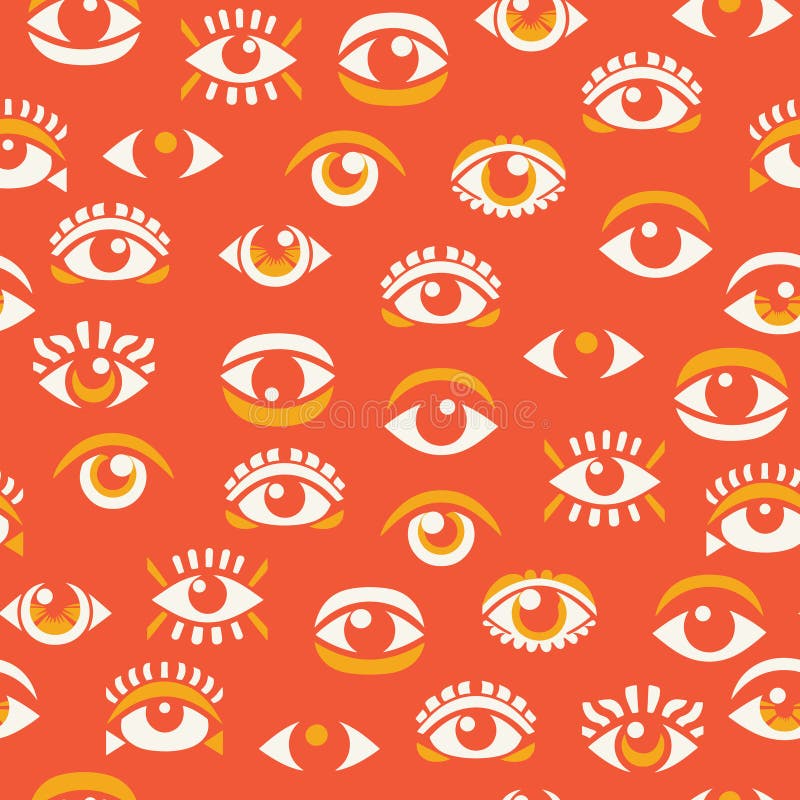 Vibrant Eye Motif Seamless Pattern in Bold Orange and Yellow Color ...