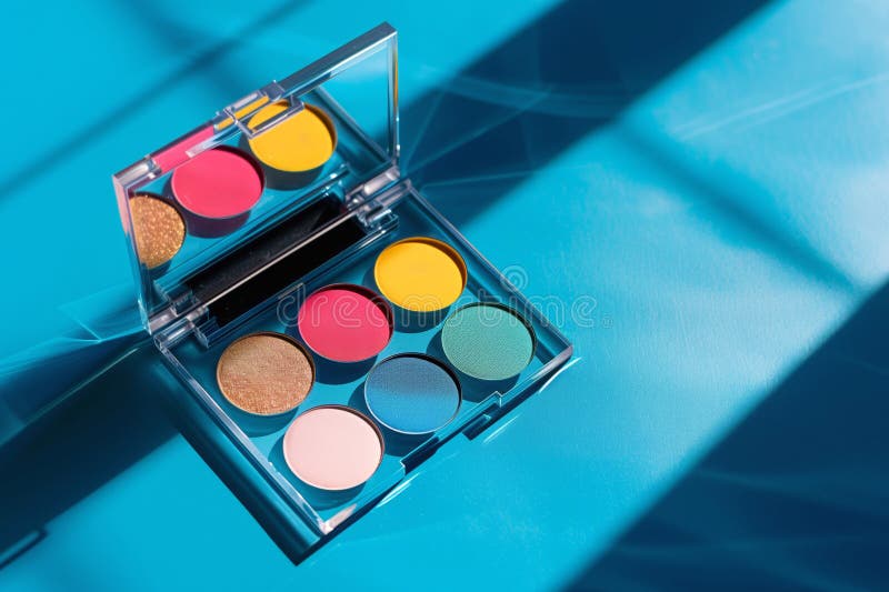 Vibrant Eyeshadow Palette with Colorful Shades on Blue Background Stock ...