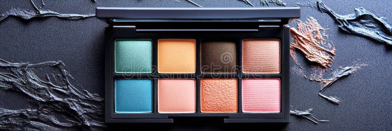 A Vibrant Eyeshadow Palette is Positioned on a Reflective Surface ...