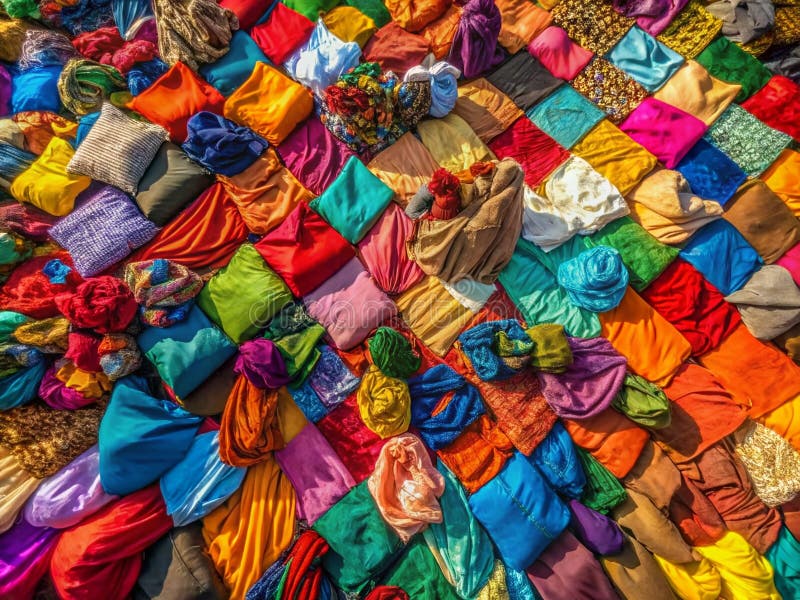 Vibrant Fabric Textures an Aerial Perspective of a Colorful Cloth Pile ...