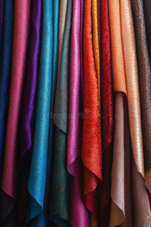 Vibrant Fabric Wall Coverings Display Stock Illustration - Illustration ...