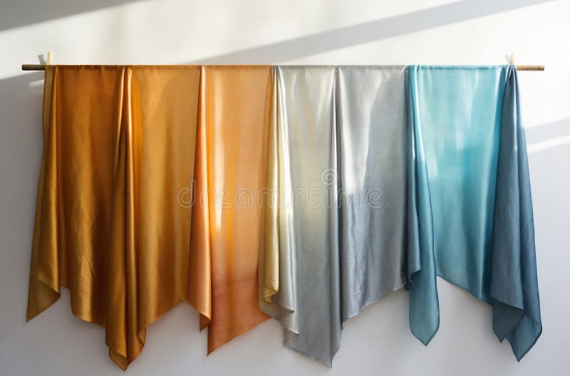 Vibrant Fabrics Draped on Wall Hooks Stock Photo - Image of room, wall ...