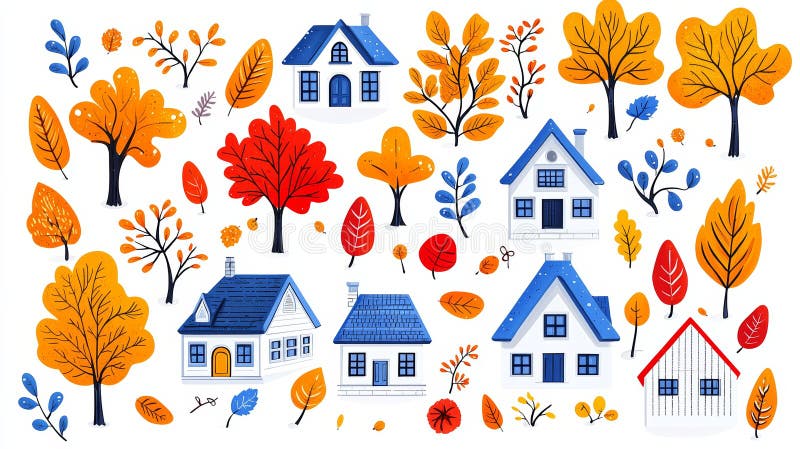 A Vibrant Fall Community Filled with Homes and Foliage. Stock ...