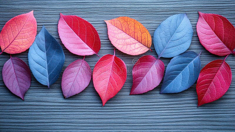 Vibrant Fall Leaves on a Dark Wood Background Stock Image - Image of ...