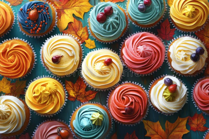 Vibrant Fall-Themed Cupcake Delight Stock Illustration - Illustration ...