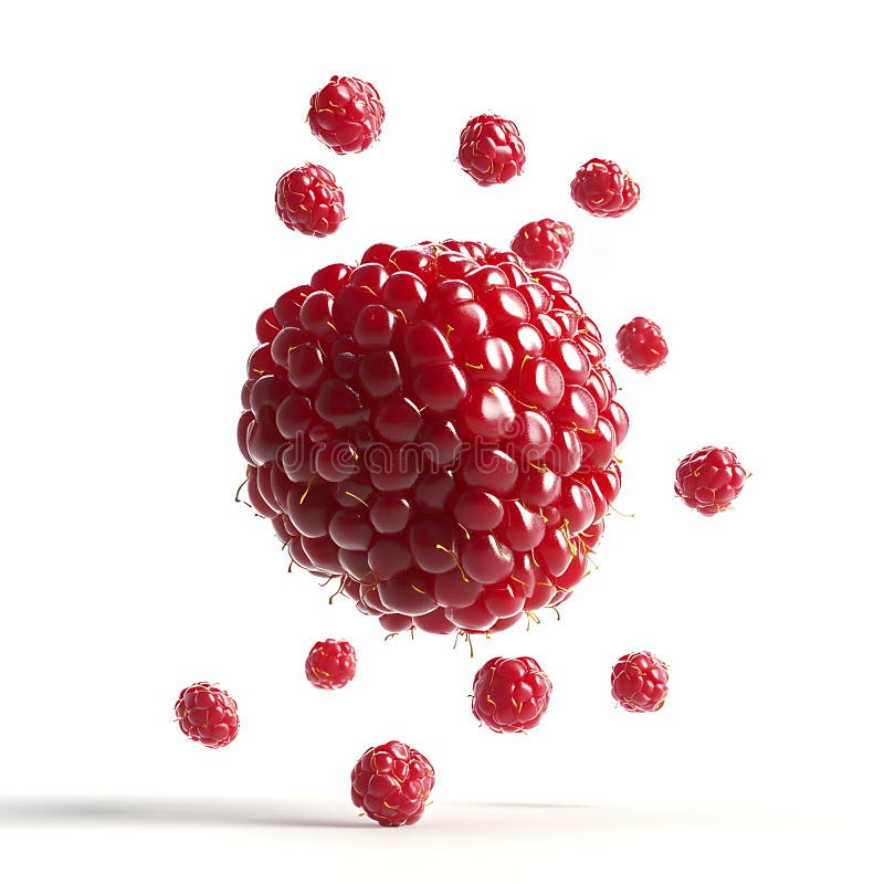 Vibrant Falling Raspberry Captured Mid-Air on White Background Stock ...