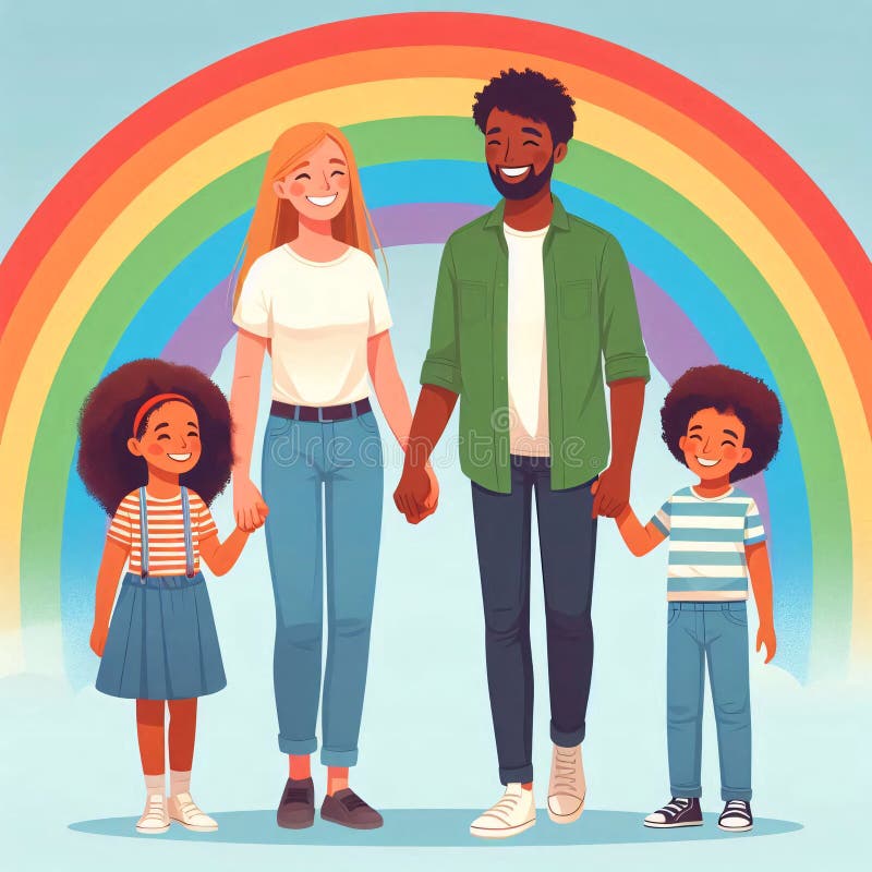 Vibrant Family Portrait Under a Rainbow, Symbolizing Unity and ...