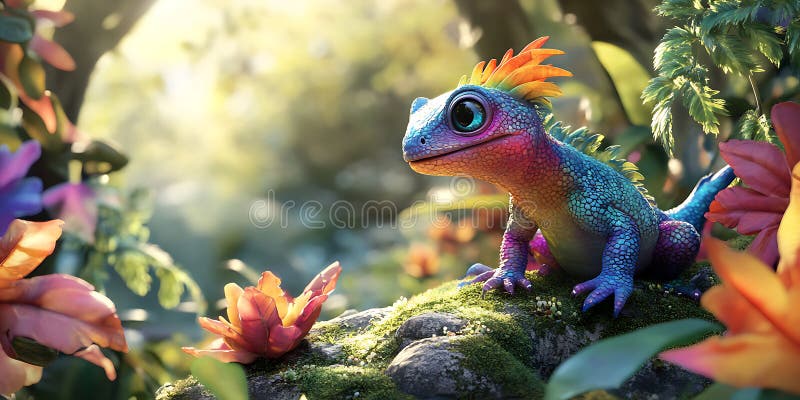 Vibrant Fantasy Lizard in a Magical Garden Stock Illustration ...