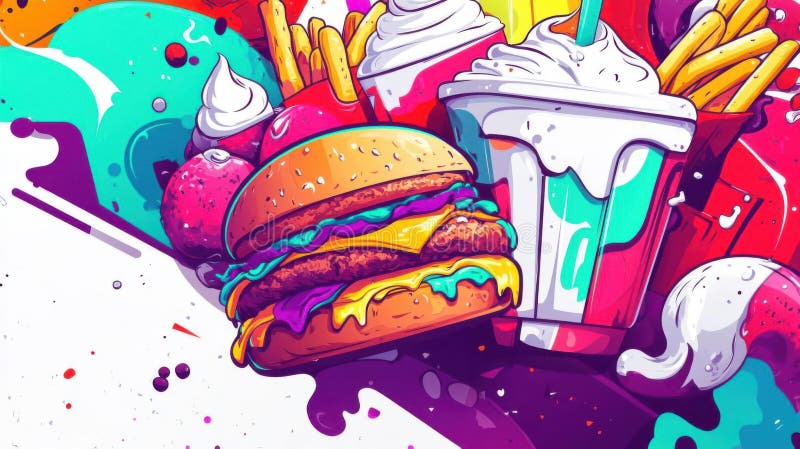 Vibrant Fast Food Illustration Stock Illustration - Illustration of ...