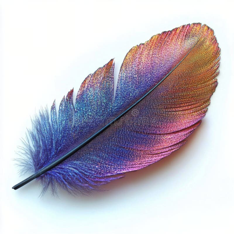 Vibrant Feather Displaying a Rainbow of Colors Against a White ...