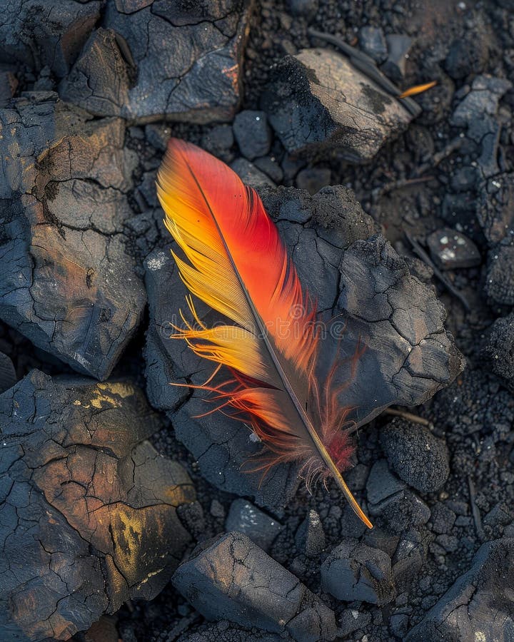 Vibrant Feather on Rocky Surface Stock Illustration - Illustration of ...