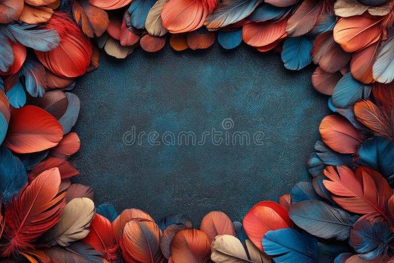 Vibrant Feathers Forming a Border on a Textured Backdrop, Offering Copy ...