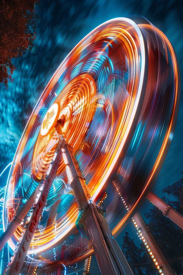 Vibrant Ferris Wheel Trails at Night Fair Stock Illustration ...