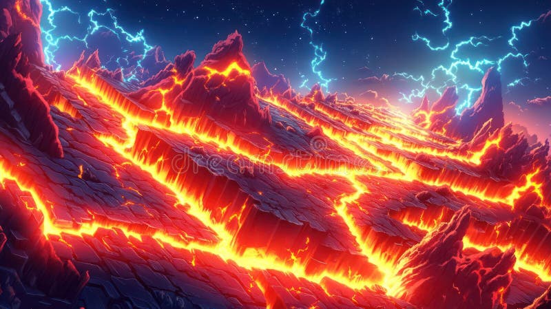 A Vibrant, Fiery Landscape with Flowing Lava and Dramatic Lighting ...