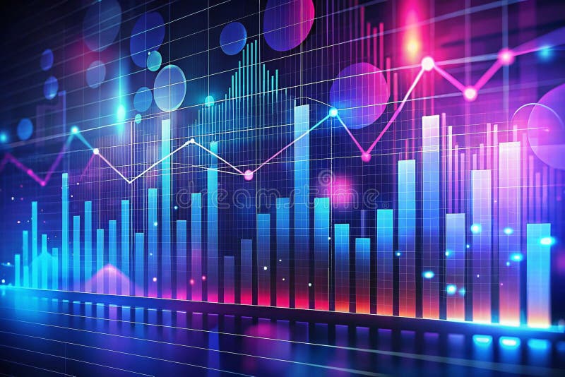 Vibrant Financial Chart with Glowing Bar and Line Graphs Stock ...
