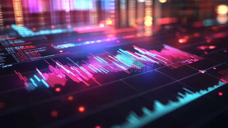 Vibrant Financial Data Visualization with Glowing Charts and Graphs on ...
