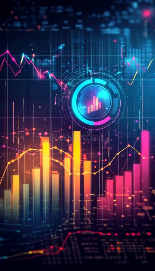 Vibrant Financial Data Visualization, Vertical Bar Chart, Dynamic Line ...