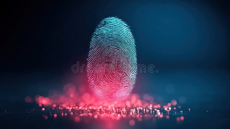 A Vibrant Fingerprint Illuminated in Red and Blue, Representing Digital ...