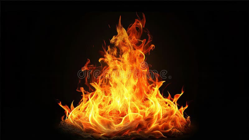 Vibrant Fire Flames Isolated Over the Black Background Stock ...