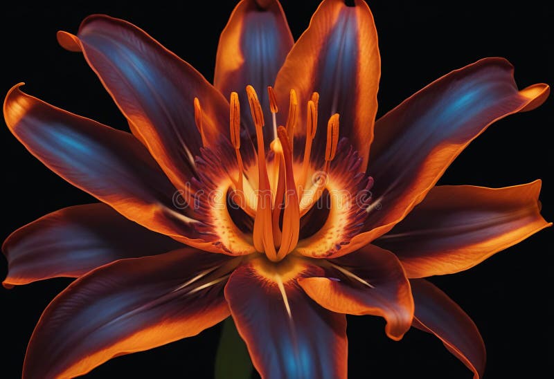 A Vibrant Fire Lily Blooming Against a Stark Black Background Stock ...
