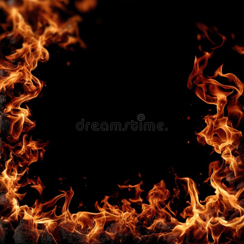 A Vibrant Fire Square Frame on a Dark Black Background Stock Image ...