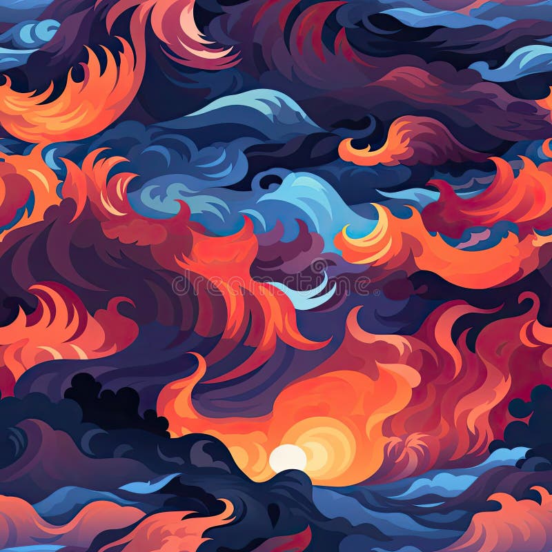 Vibrant Fire Storm Illustration with Illusory Landscapes (tiled) Stock ...