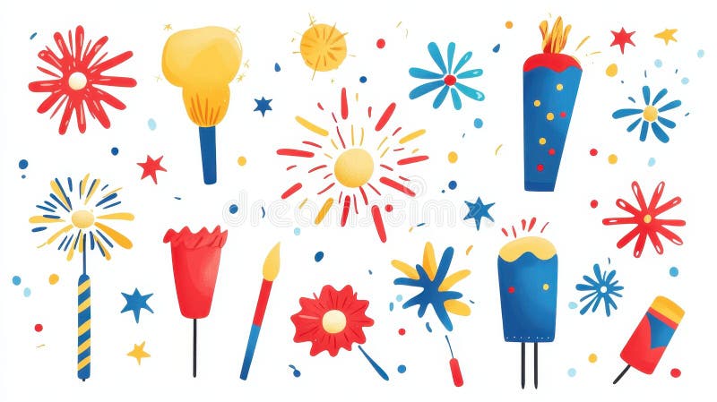 Vibrant Firework Design on a White Backdrop, Showcasing Modern Flat ...
