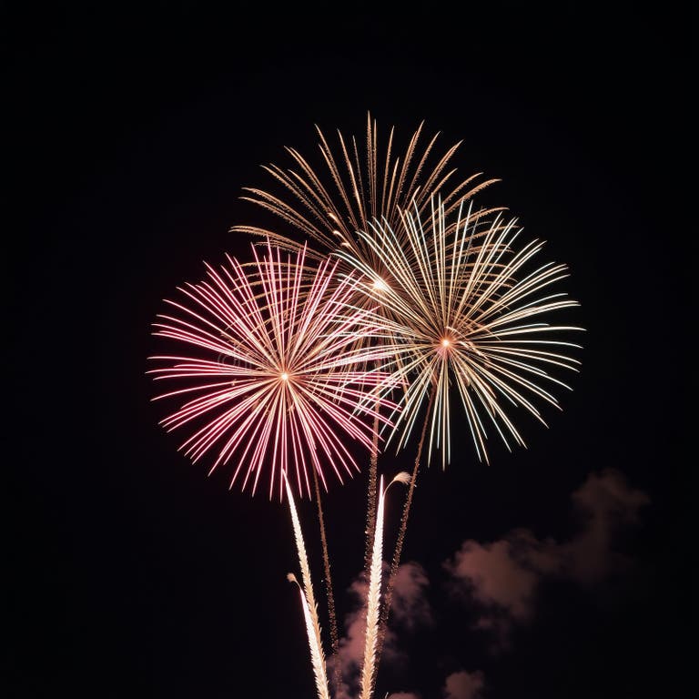 Vibrant Firework Display Against Starry Backdrop at Nighttime Stock ...