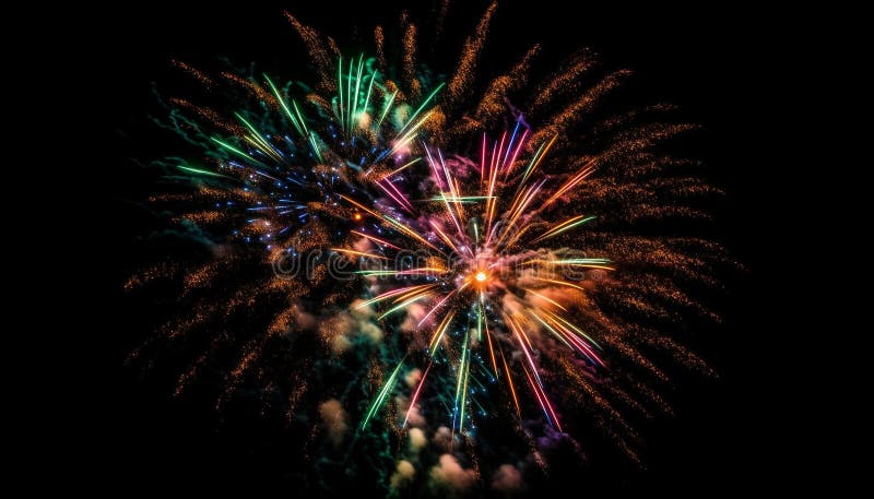 Vibrant Firework Display Illuminates Dark Night Sky Generated by AI ...
